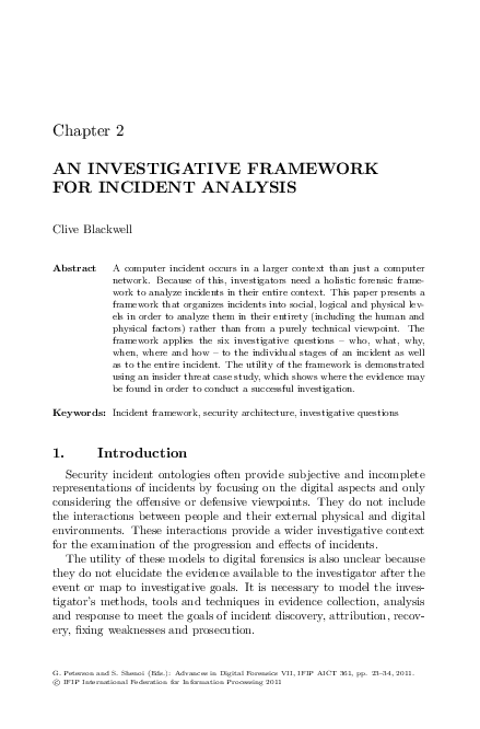 (PDF) An Investigative Framework for Incident Analysis | Clive ...