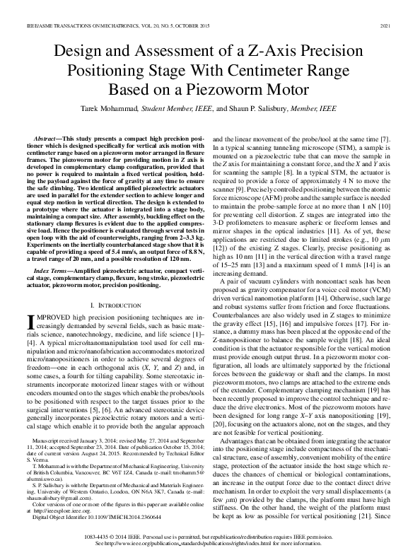 (PDF) Design and Assessment of a Z-Axis Precision Positioning Stage ...