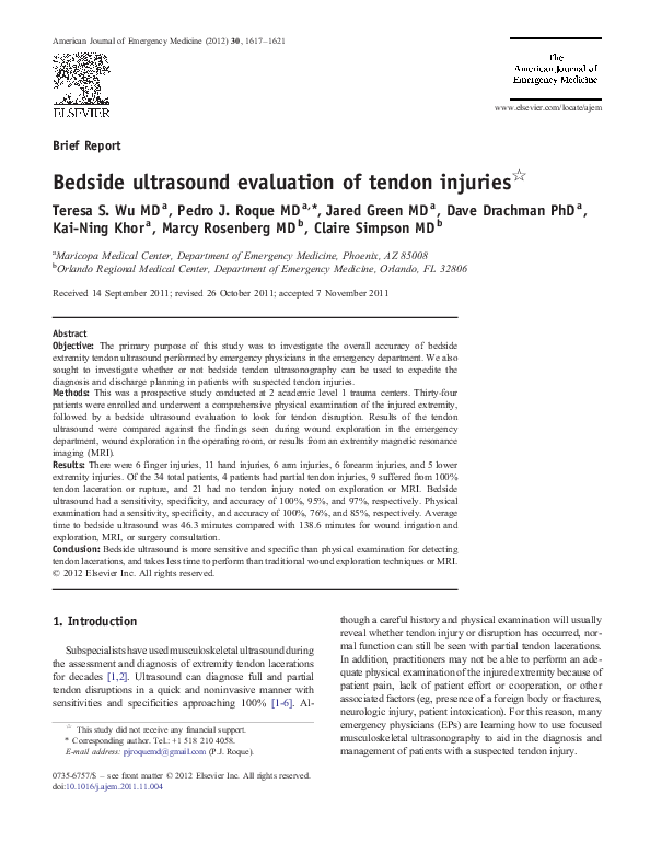 (PDF) Bedside ultrasound evaluation of tendon injuries
