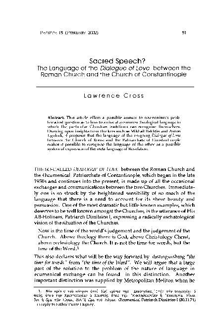 (PDF) Sacred Speech? The Language of the Dialogue of Love between the ...