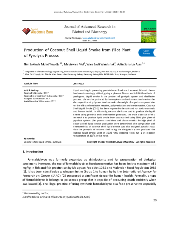 (PDF) Production of coconut shell liquid smoke from pilot plantof ...