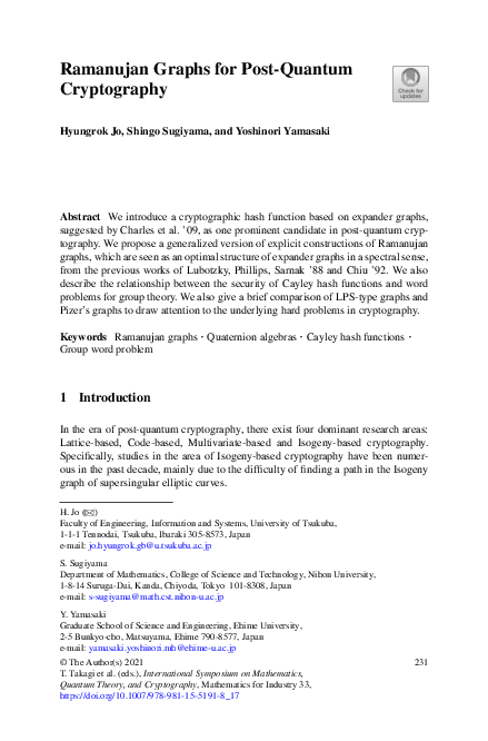 (PDF) Ramanujan Graphs for Post-Quantum Cryptography
