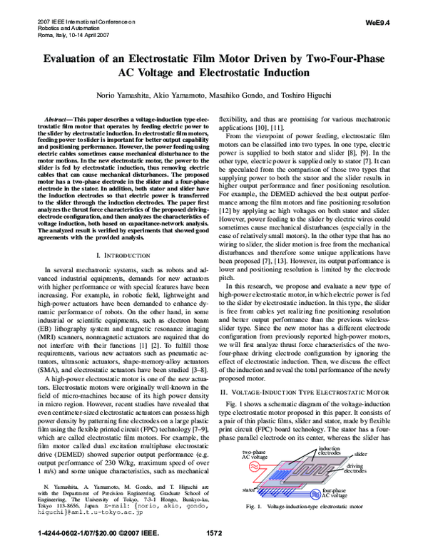 (PDF) Evaluation of an electrostatic film motor driven by two-four-phase AC voltage and ...
