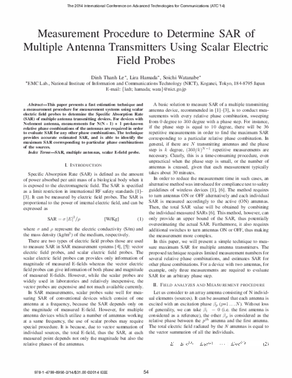 (PDF) Measurement procedure to determine SAR of multiple antenna transmitters using scalar ...