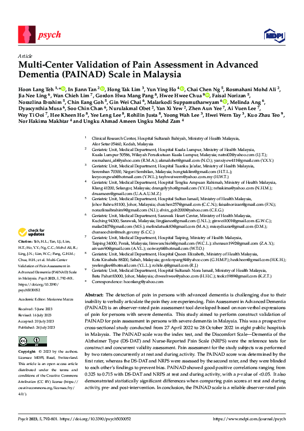 (PDF) Multi-Center Validation of Pain Assessment in Advanced Dementia ...