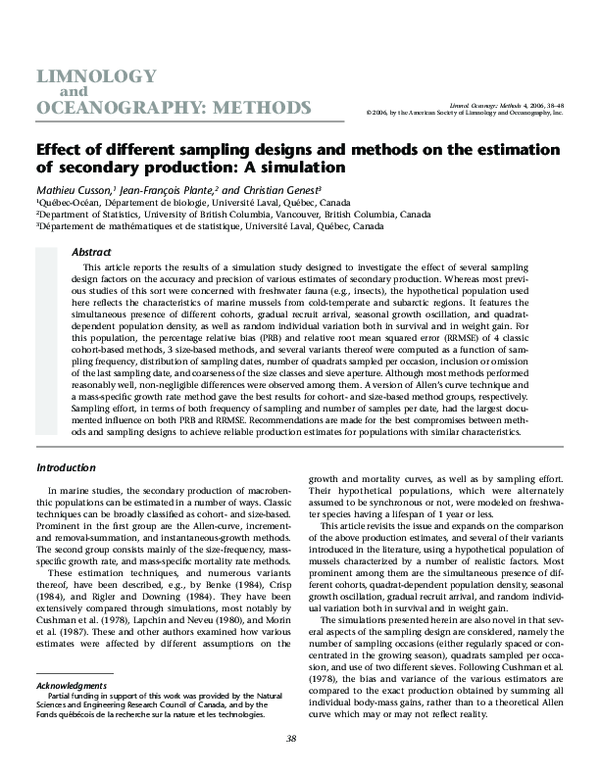 (PDF) The effect of different sampling designs and methods on the ...
