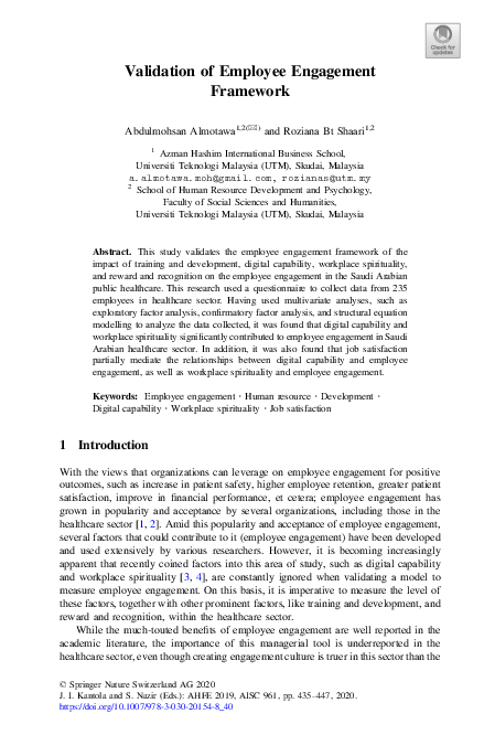 (PDF) Validation of Employee Engagement Framework