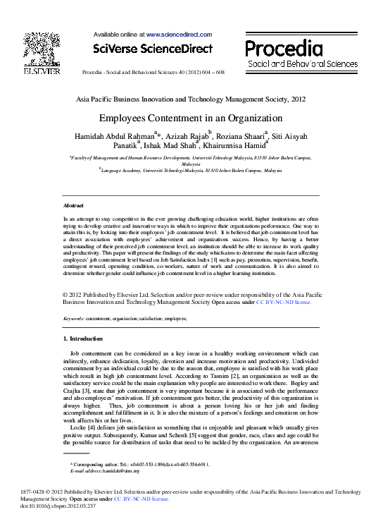 (PDF) Employees Contentment in an Organization