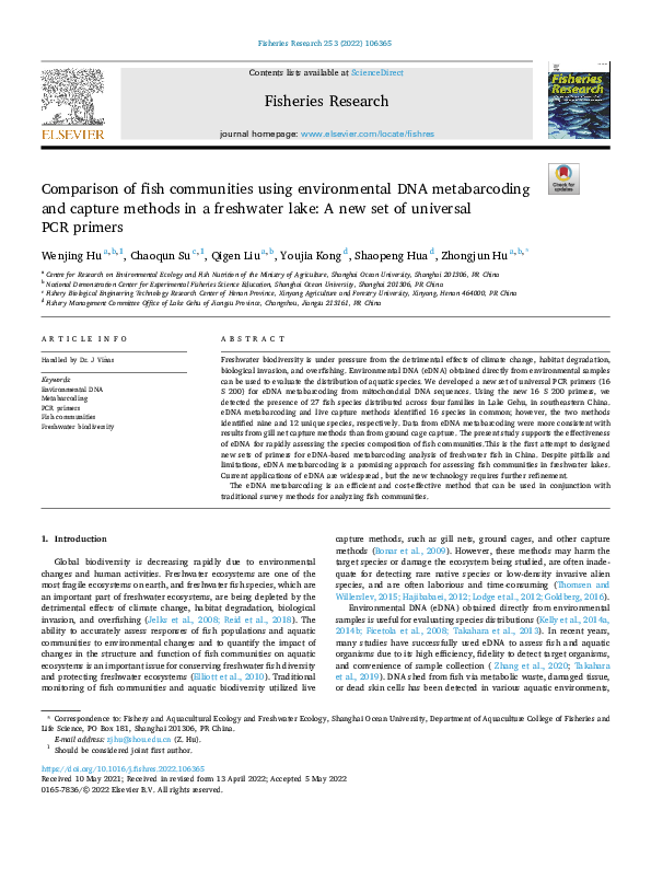 (PDF) Comparison of fish communities using environmental DNA ...
