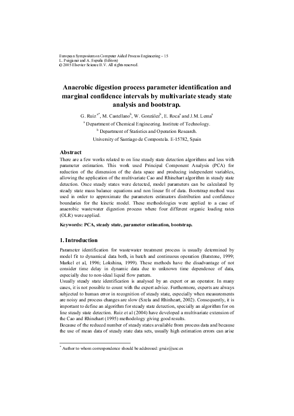 Pdf Anaerobic Digestion Parameter Estimation Using Pca And Bootstrap