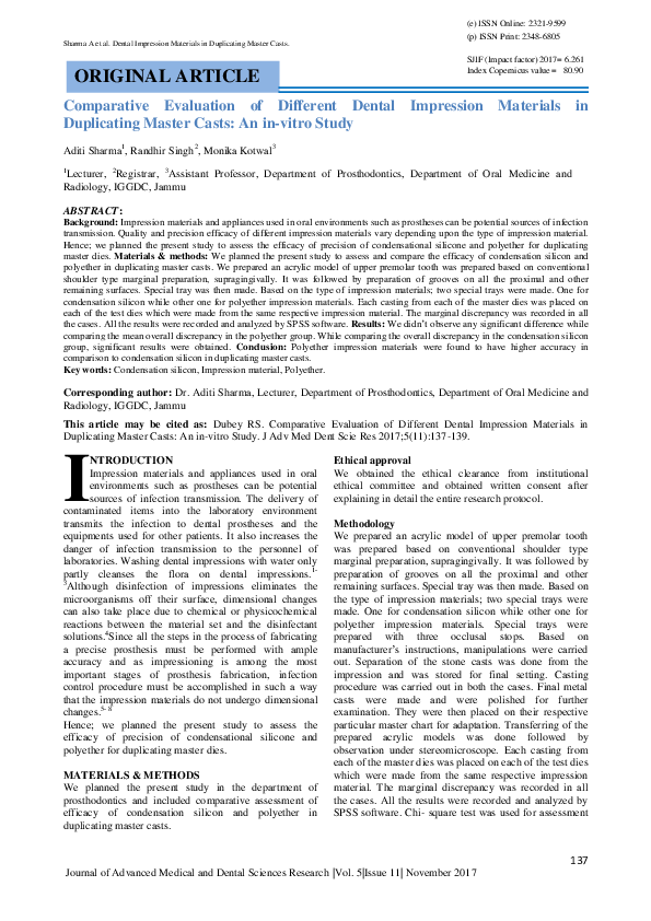 (PDF) Comparative Evaluation of Different Dental Impression Materials ...