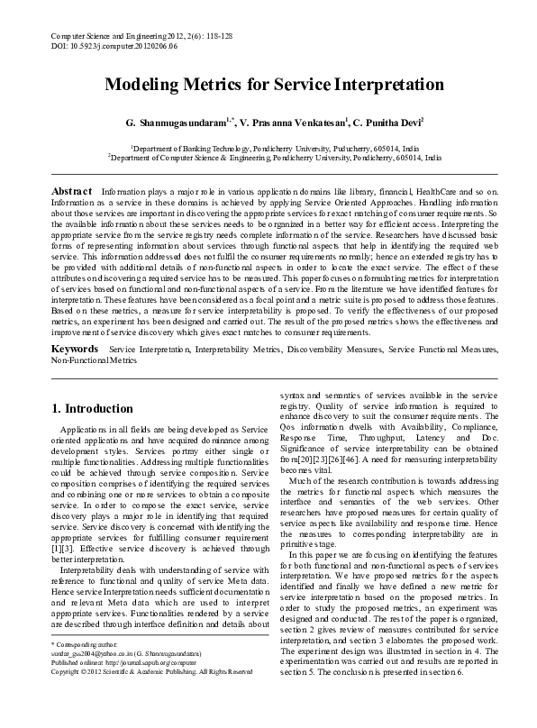 (PDF) Modeling Metrics for Service Interpretation