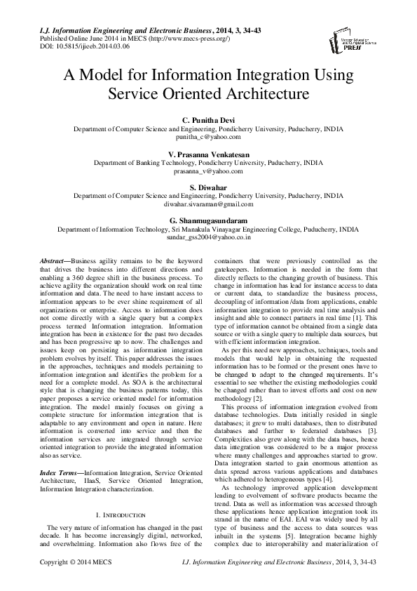 Pdf A Model For Information Integration Using Service Oriented Architecture