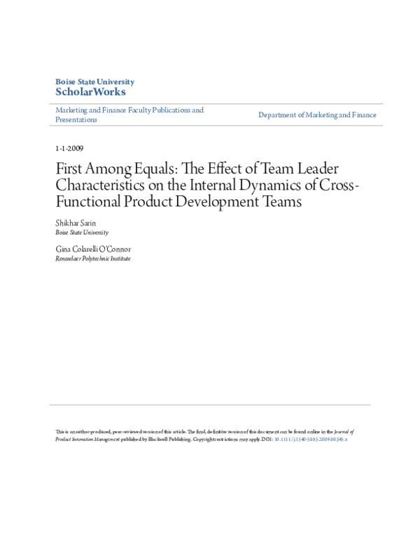 (PDF) First among Equals: The Effect of Team Leader Characteristics on ...