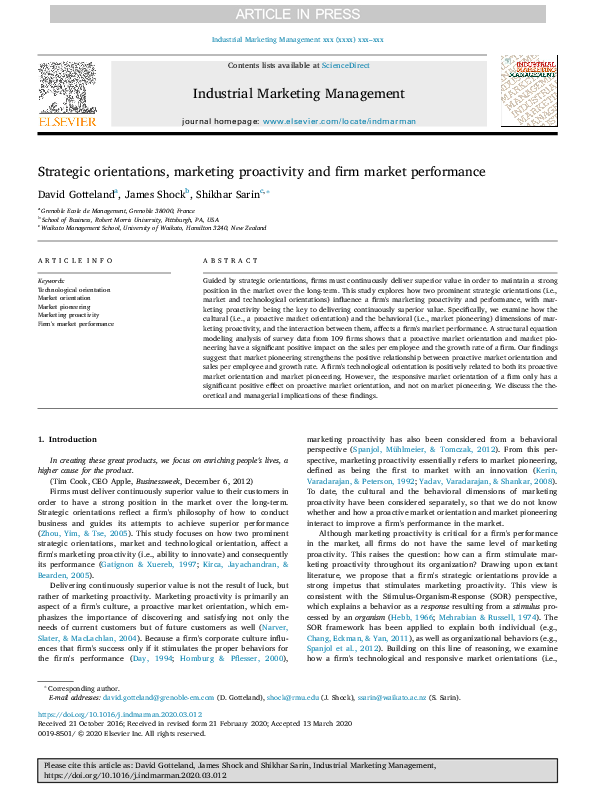 (PDF) Strategic orientations, marketing proactivity and firm market ...