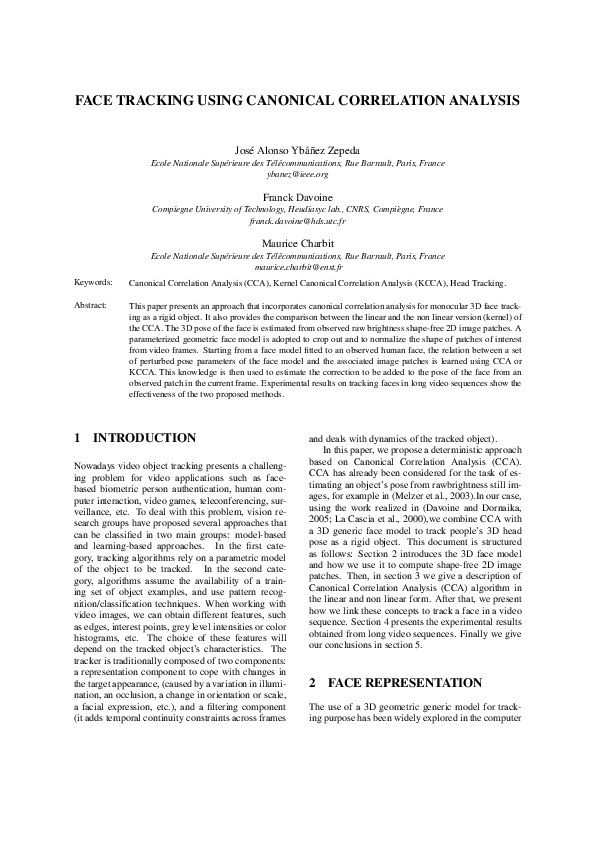 (PDF) Face Tracking Using Canonical Correlation Analysis