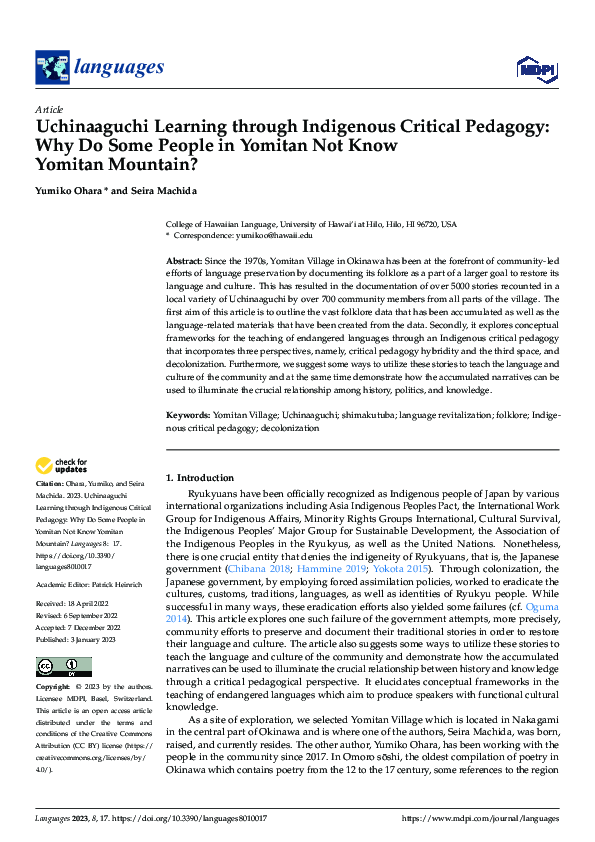 (PDF) Uchinaaguchi Learning through Indigenous Critical Pedagogy: Why ...