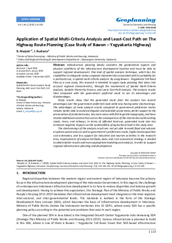 (PDF) Spatial Multi-Criteria Analysis and Least-Cost Path on The Highway Route Planning: A Case ...