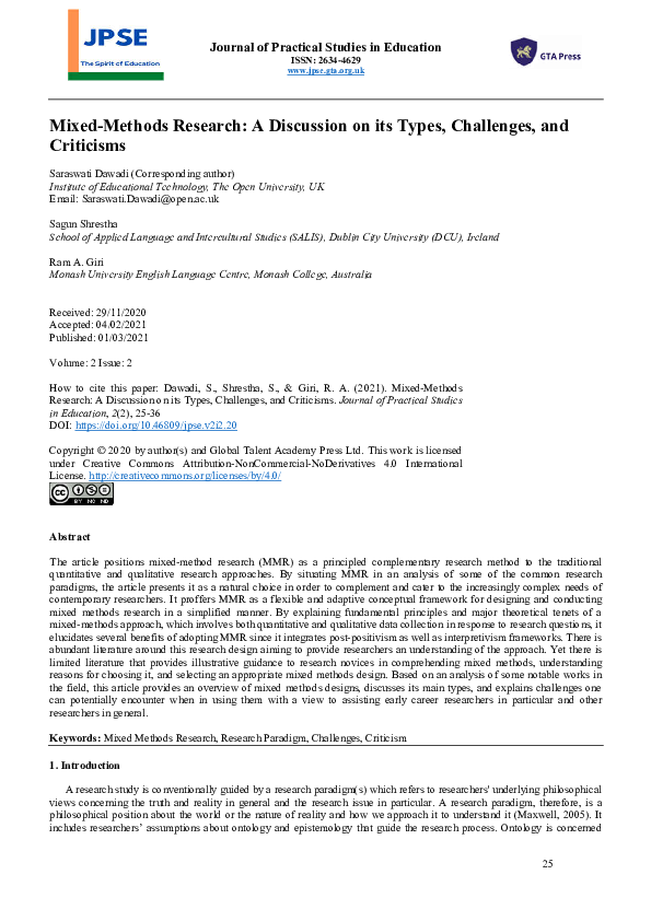 (PDF) Mixed-Methods Research: A Discussion on its Types, Challenges ...