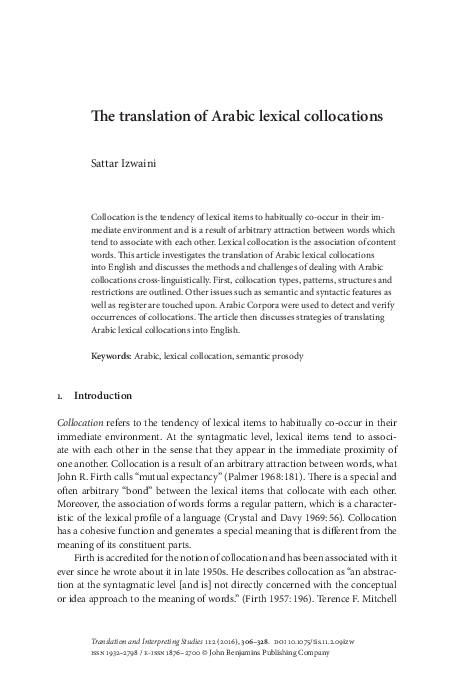 (PDF) The translation of Arabic lexical collocations