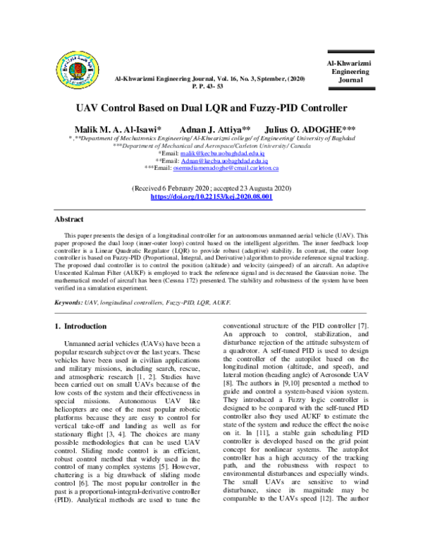(PDF) UAV Control Based on Dual LQR and Fuzzy-PID Controller