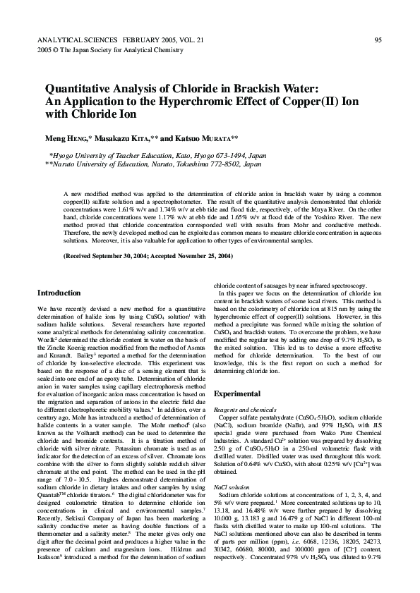 (PDF) Quantitative Analysis of Chloride in Brackish Water: An ...
