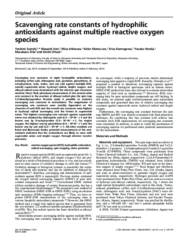 (PDF) Scavenging rate constants of hydrophilic antioxidants against ...