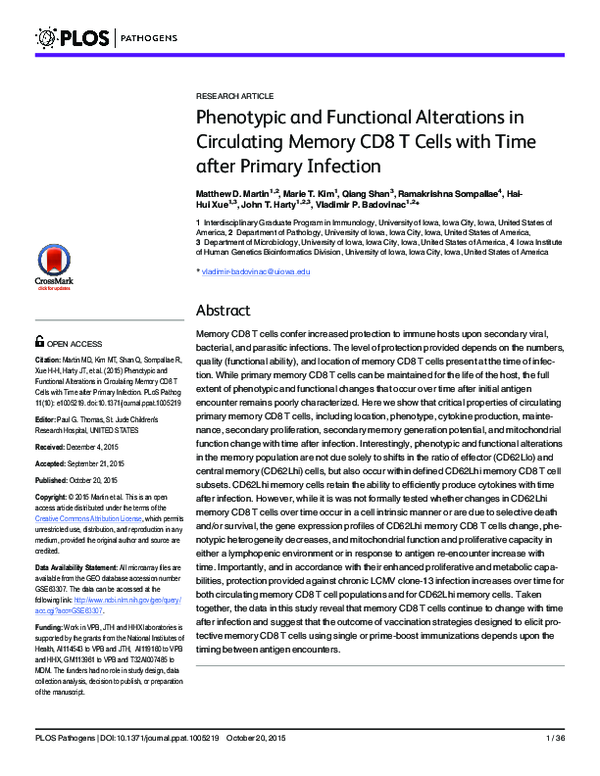 (PDF) Phenotypic and Functional Alterations in Circulating Memory CD8 T ...