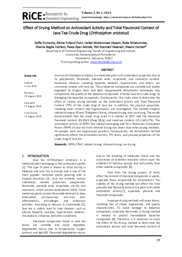 Pdf Effect Of Drying Method On Antioxidant Activity And Total