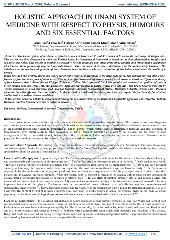 (PDF) Holistic Approach in Unani System of Medicine with Respect to ... (PDF) Holistic Approach in Unani System of Medicine with Respect to ...