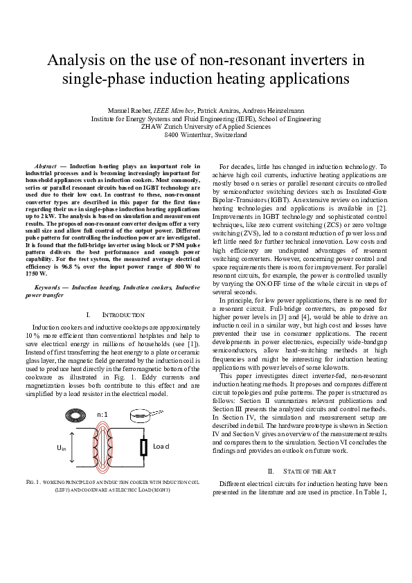 (PDF) Analysis on the use of non-resonant inverters in single-phase induction heating applications