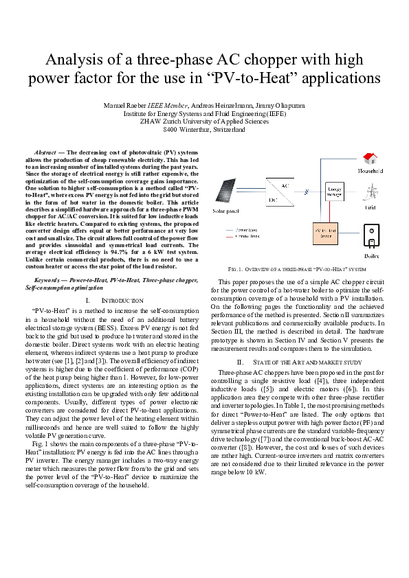 Pdf Analysis Of A Three Phase Ac Chopper With High Power Factor For The Use In “pv To Heat