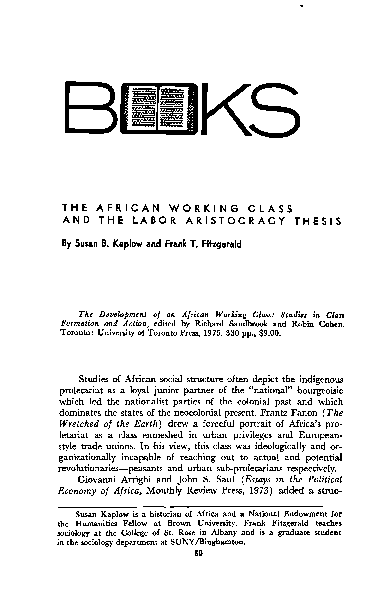 (PDF) The African Working Class and the Labor Aristocracy Thesis