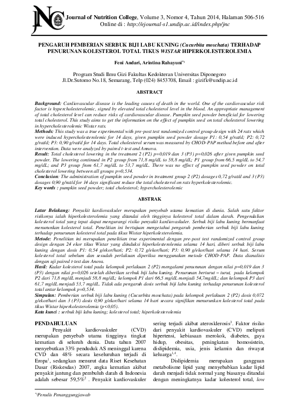 (PDF) PENGARUH PEMBERIAN SERBUK BIJI LABU KUNING (Cucurbita moschata) TERHADAP PENURUNAN ...