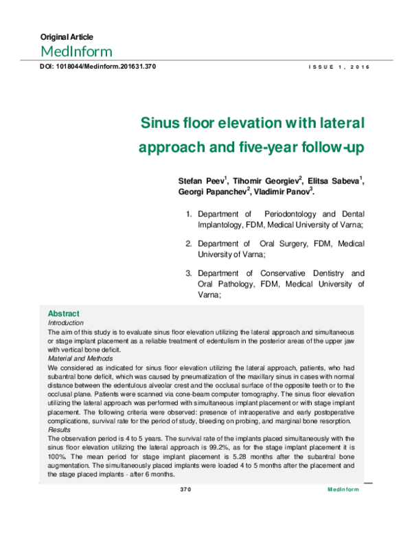 (PDF) Sinus floor elevation with lateral approach and five-year follow-up