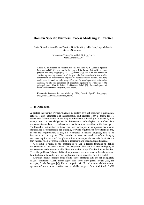 Pdf Domain Specific Business Process Modeling In Practice
