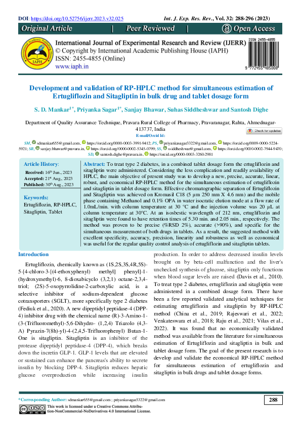 (PDF) Development and validation of RP-HPLC method for simultaneous estimation of Ertugliflozin ...