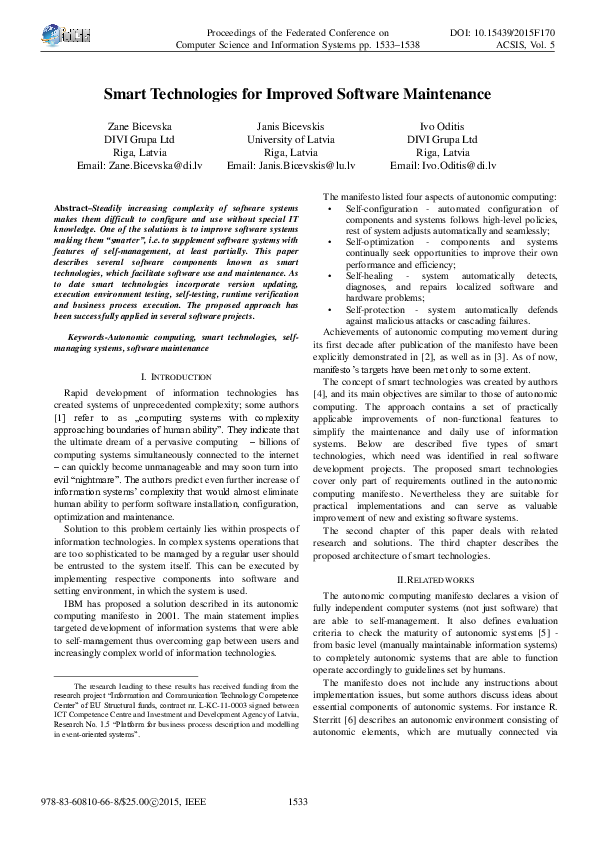 (PDF) Smart Technologies for Improved Software Maintenance