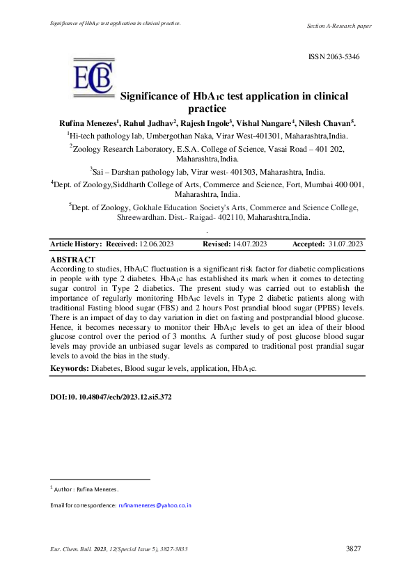 (PDF) Significance of HbA1c test application in clinical practice