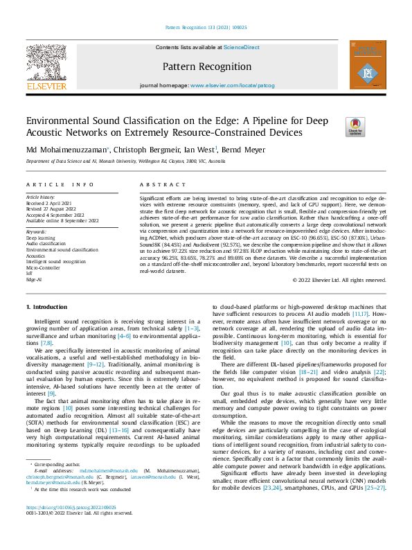 (PDF) Environmental Sound Classification on the Edge: A Pipeline for Deep Acoustic Networks on ...