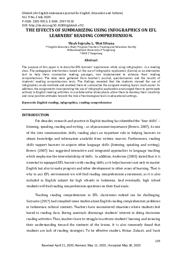 (PDF) The Effects of Summarizing Using Infographics on Efl Learners’ Reading Comprehension