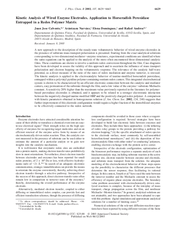 (PDF) Kinetic Analysis of Wired Enzyme Electrodes. Application to ...