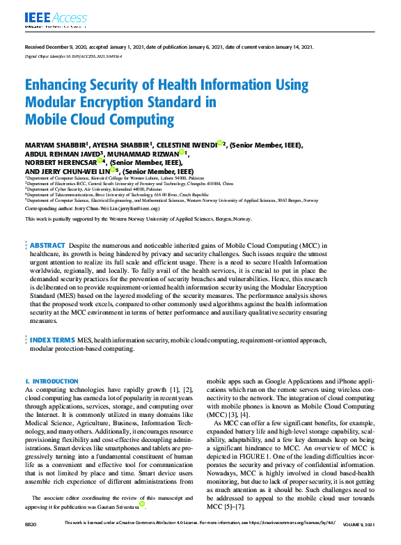 (PDF) Enhancing Security of Health Information Using Modular Encryption Standard in Mobile Cloud ...