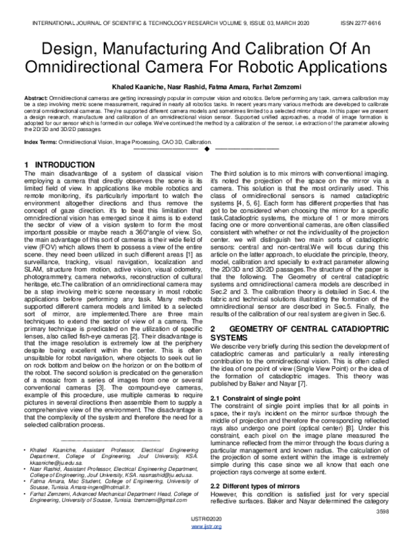 (PDF) Design, Manufacturing And Calibration Of An Omnidirectional Camera For Robotic Applications
