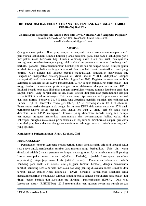 (PDF) Deteksi Dini Dan Edukasi Orang Tua Tentang Gangguan Tumbuh Kembang Balita
