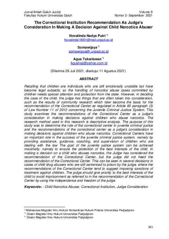 (PDF) The Correctional Institution Recommendation As Judge's ...