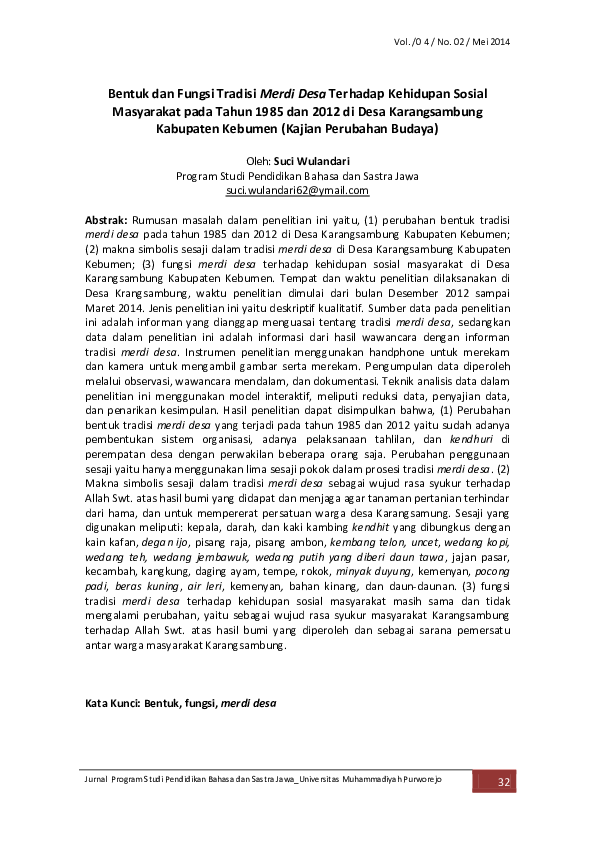 (PDF) Bentuk Dan Fungsi Tradisi Merdi Desa Terhadap Kehidupan Sosial ...