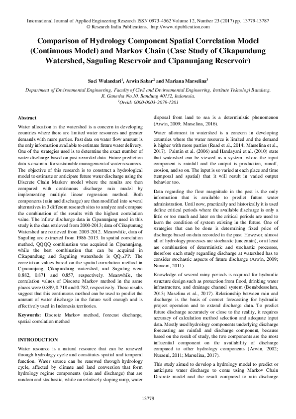 (PDF) Comparison Of Hydrology Component Spatial Correlation Model (Continuous Model) And Markov ...