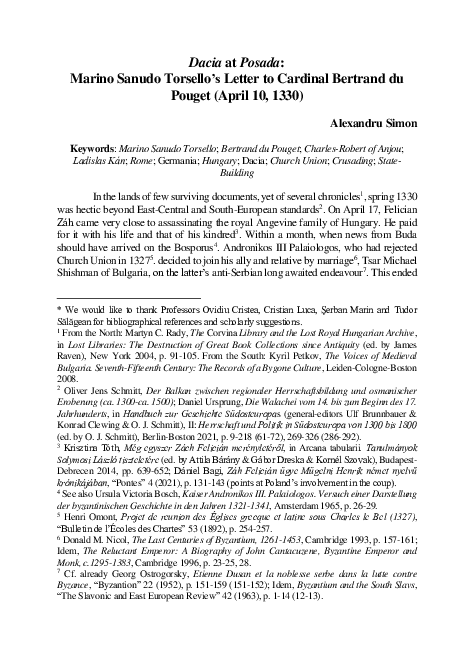 (PDF) Dacia at Posada: Marino Sanudo Torsello's Letter to Cardinal ...