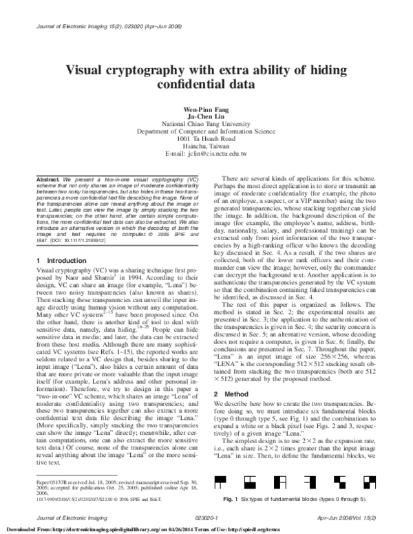 (PDF) Visual cryptography with extra ability of hiding confidential data